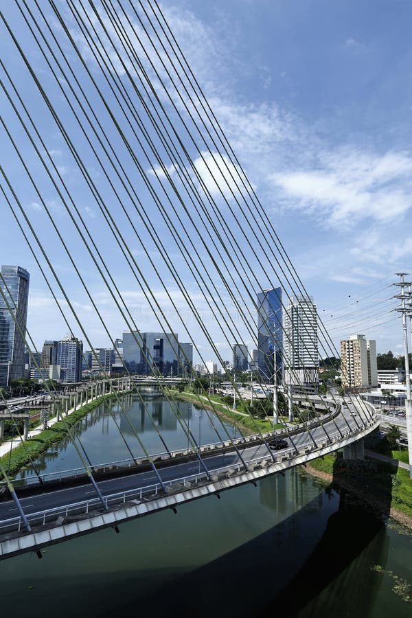 View of River with Cable Stayed Bridge Stock Photo - Image of ...