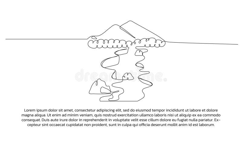 View of the River Flow and Mountains One Continuous Line Design Stock ...