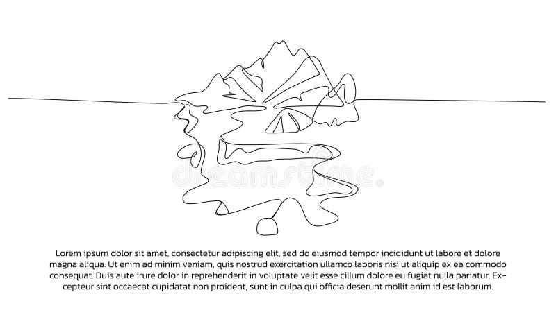 View of the River Flow and Mountains One Continuous Line Design Stock ...