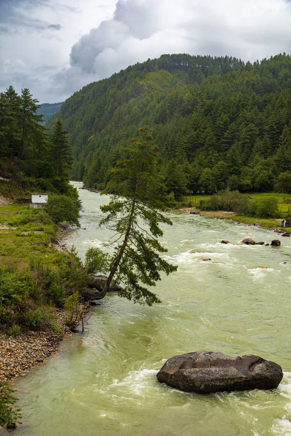 View of a River Flowing in a Valley in Bhutan Stock Photo - Image of ...