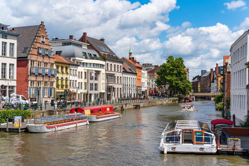 View of River Leie in Ghent, Belgium Editorial Stock Photo - Image of ...