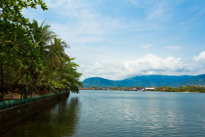 View of the River by a Riverside Temple of Kampot, Cambodia Stock Image ...