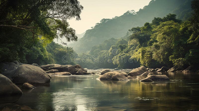 A View of the River Surrounded by Luscious Green Trees. Generative Ai ...