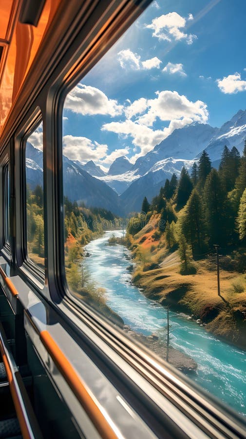 A View of a River from a Train Window.Window View from Train Window ...