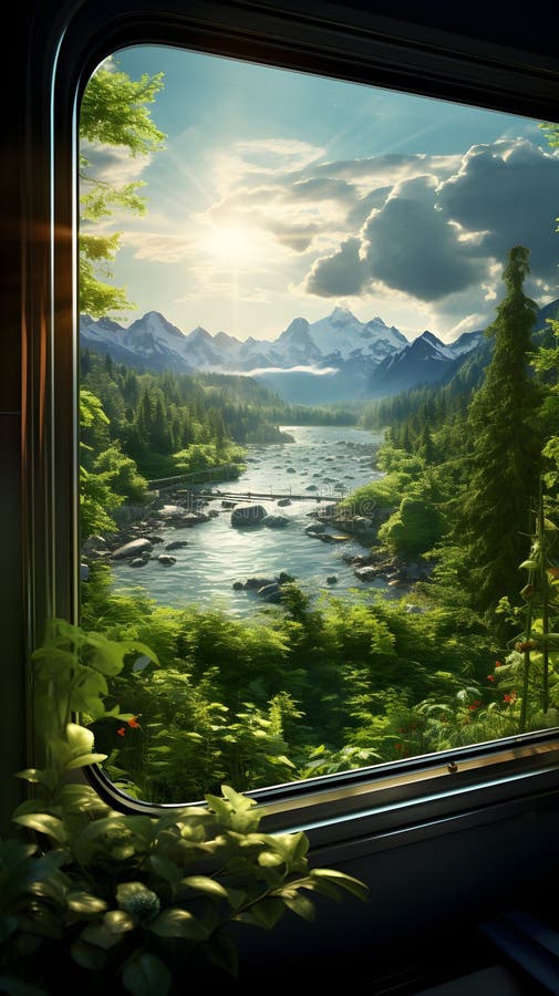A View of a River from a Train Window.Window View from Train Window ...