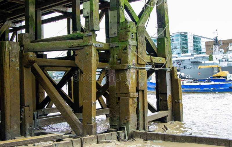A View from the Riverbed of the River Thames of One of the Pier ...