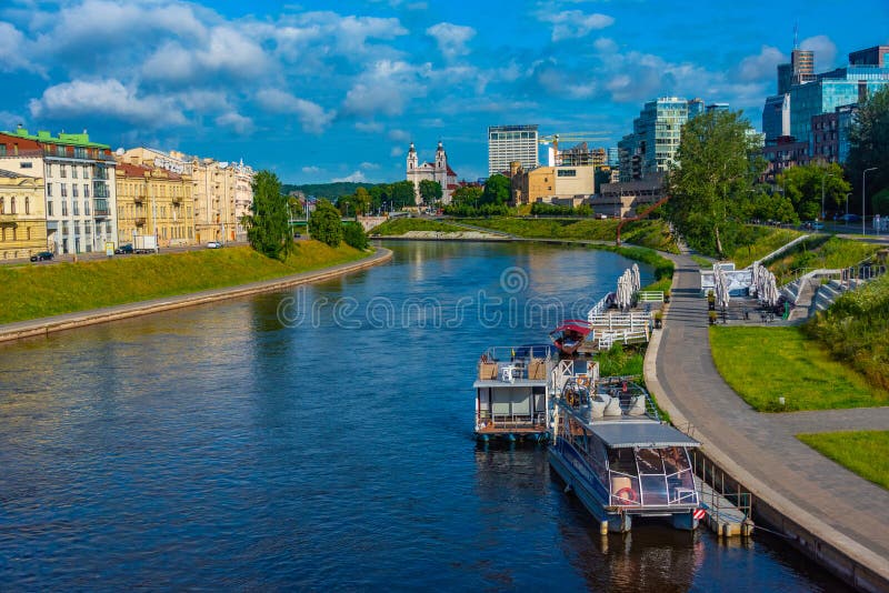 View of Riverside of the Neris River in Vilnius, Lithuania. Stock Photo ...