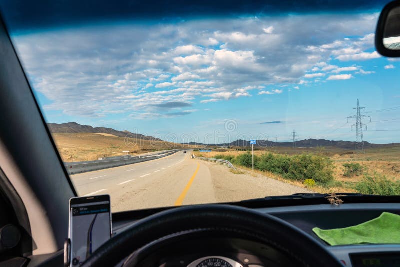 View of Road from the Car through Front Window, Summer Trip Stock Image ...