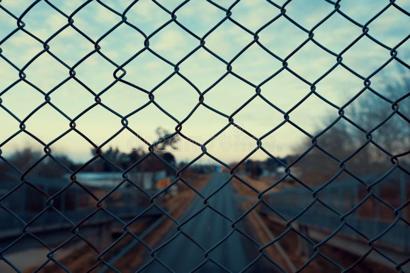 View of the Road through a Chain Fence. Stock Photo - Image of outdoors ...