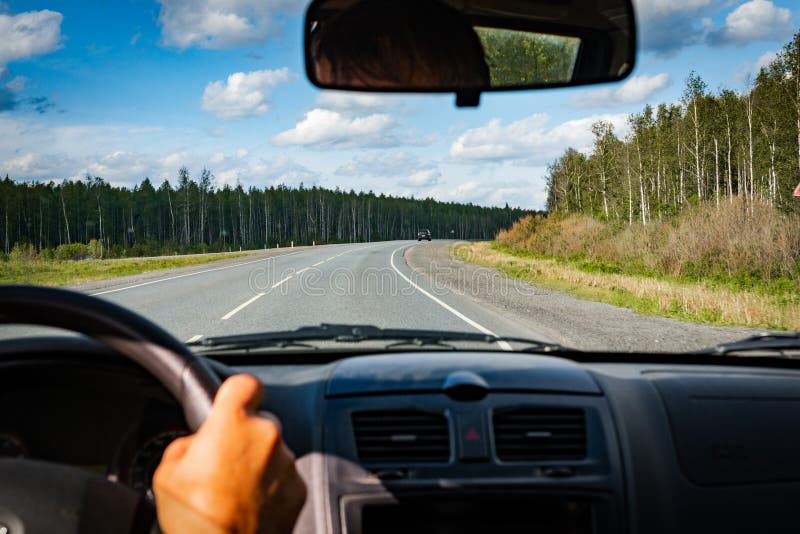 View of the Road through the Front Window of the Car Stock Photo ...