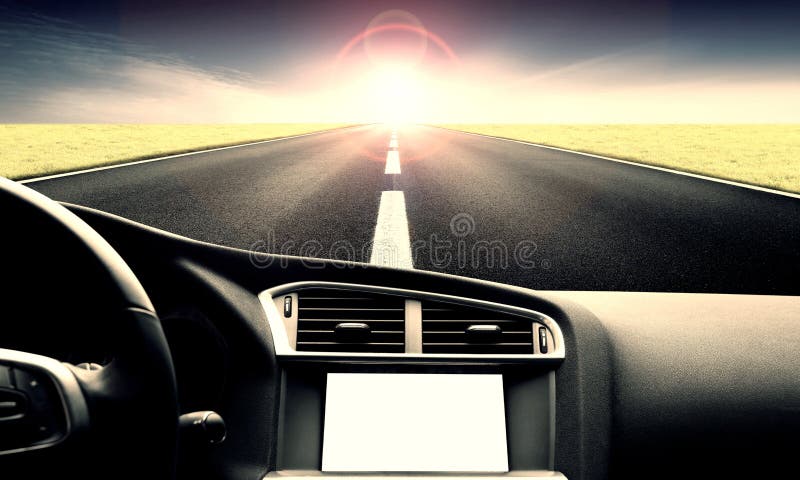 Road from inside the car stock image. Image of landscape - 113426269