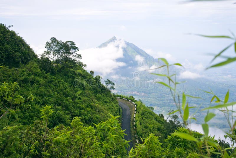 The View of the Road and the Mountain in Front of it Stock Photo ...