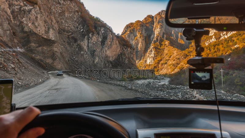 View of the Road in the Mountain Gorge through Car Windshield Stock ...
