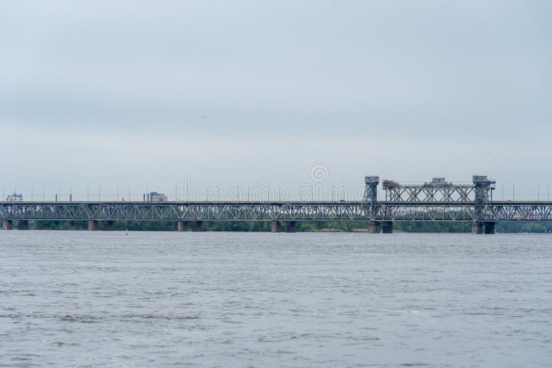 View on Road and Railway Bridge through River. Panorama on Bridge Stock ...