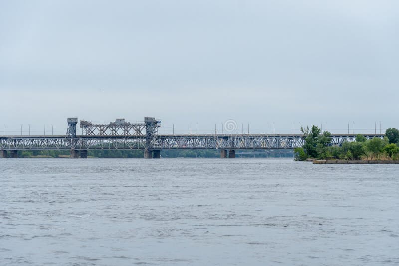 View on Road and Railway Bridge through River. Panorama on Bridge Stock ...