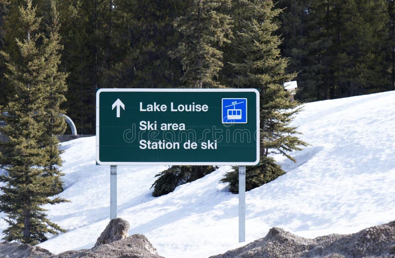 View of Road Sign `Lake Louise` on Trans-Canada Highway Stock Photo ...