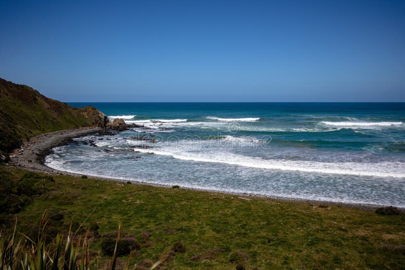 View of Roaring Bay, Catlins, New Zealand Stock Image - Image of beach ...