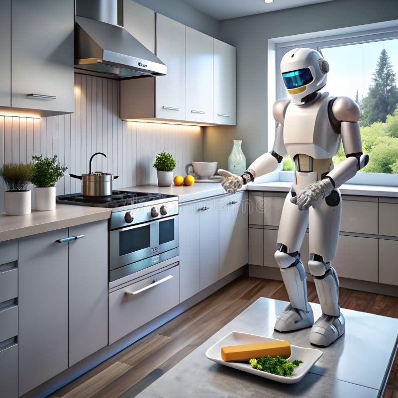 A Robot in a Kitchen, Skillfully Preparing Meals and Managing Tasks As ...