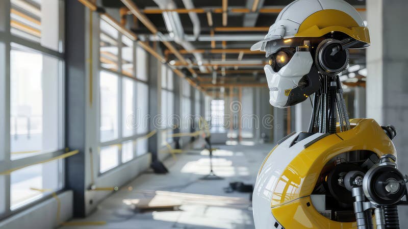 Robotic Worker in Industrial Building Under Construction Generated with ...