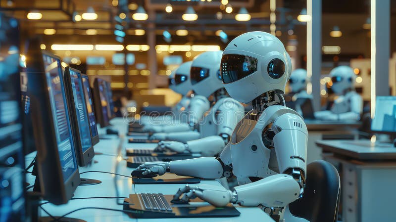 Robots Operating Computers in a Technology Lab Generated with AI Stock ...
