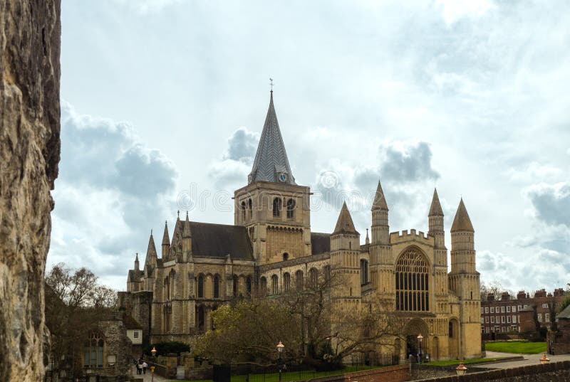 A View of Rochester Cathedral from the Castle Grounds on a Cloudy Day ...