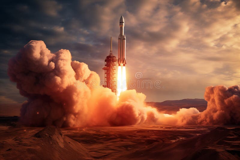 View of Rocket Launch at Sunrise Over Ocean Coast Stock Image - Image ...