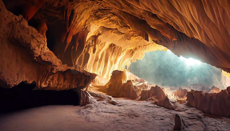 View of a rocky cave stock illustration. Illustration of wadi - 300468063