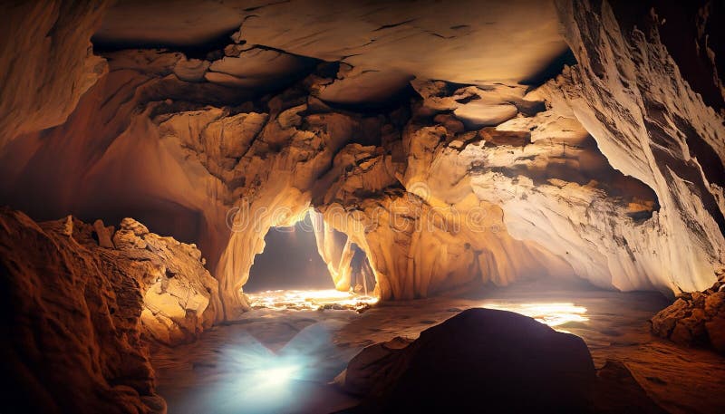 View of a rocky cave stock illustration. Illustration of terrain ...