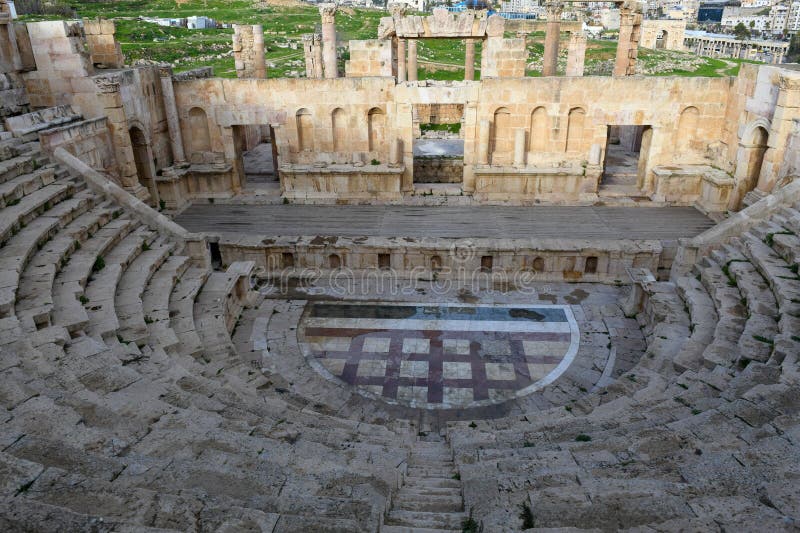 View at the Roman Amphitheater of Jerash in Jordan Stock Image - Image ...