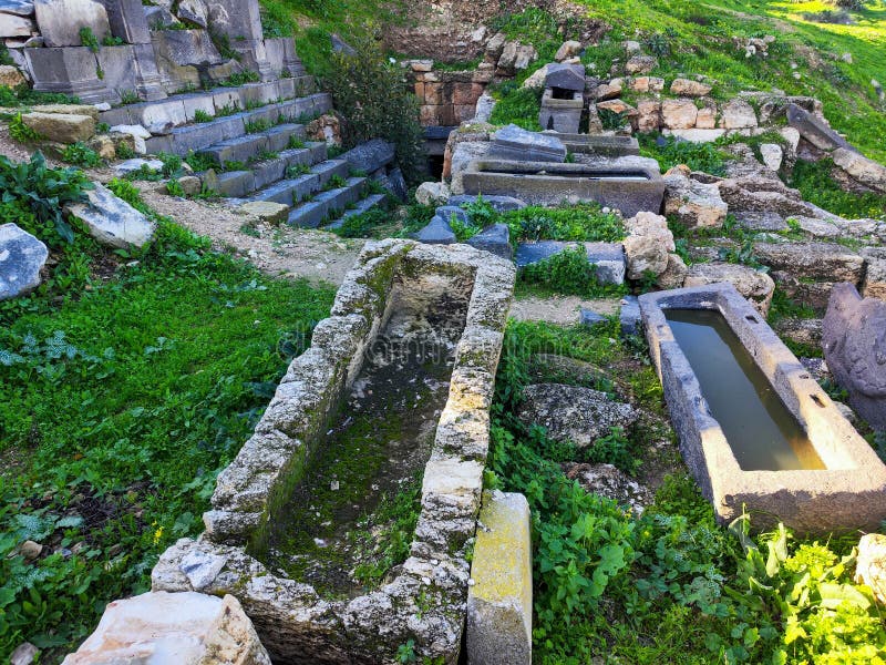 The Roman Graves of Umm Qais (Gadara) on Jordan Stock Photo - Image of ...