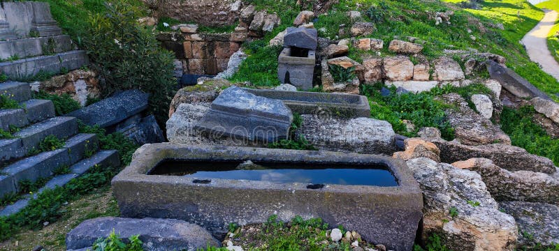 The Roman Graves of Umm Qais (Gadara) on Jordan Stock Photo - Image of ...