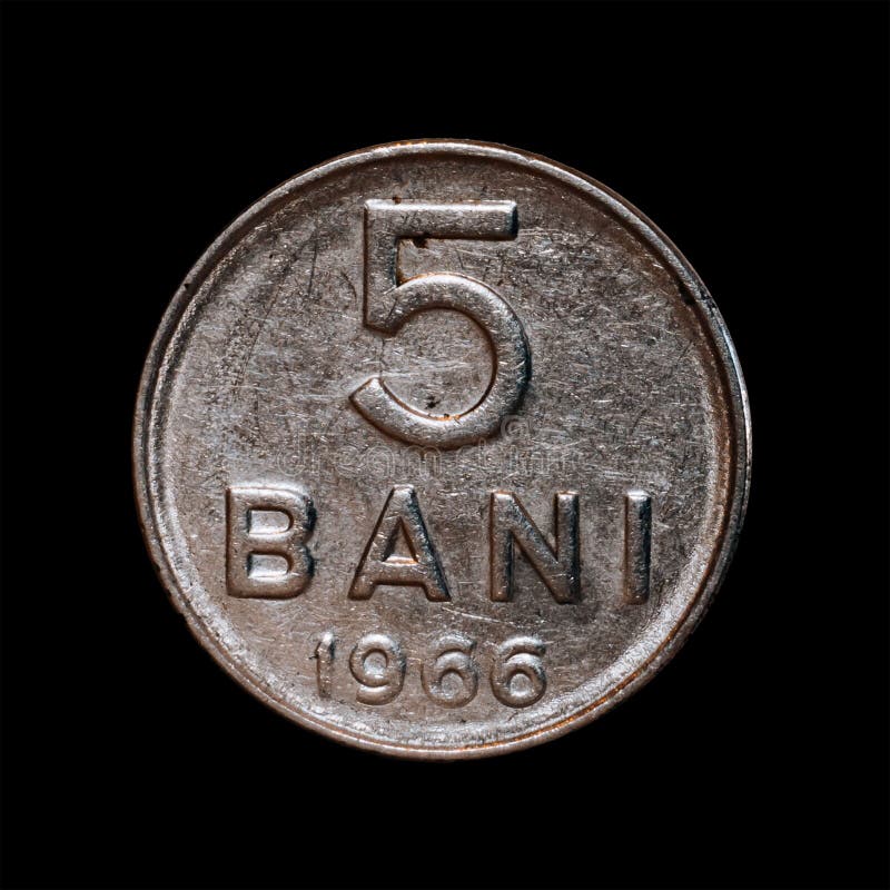 View of a Romanian Five Bani Isolated on a Black Background Stock Photo ...