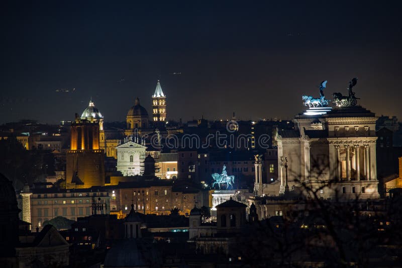 View of Rome, of the Main Monuments at Night. Stock Photo - Image of ...