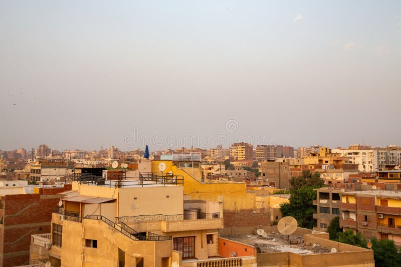 View of the Roofs of Houses at Sunset Giza, Cairo Egypt Stock Image ...