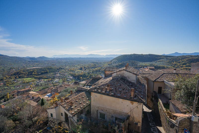 View of Rooftops of Alatri from Acropolis and Rays of Sun, Fronzinone ...