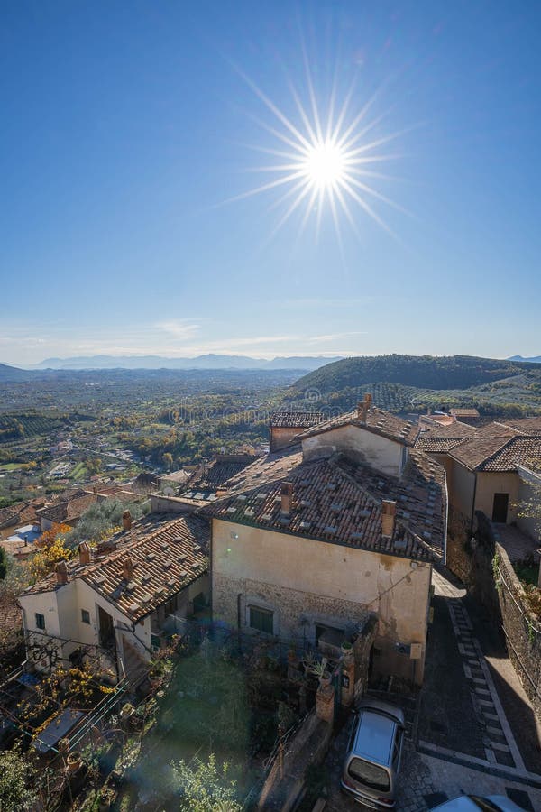 View of Rooftops of Alatri from Acropolis and Rays of Sun, Fronzinone ...