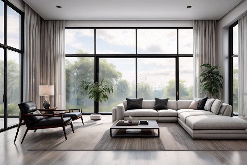 View of the Room from the Inside with Panoramic Floor-to-ceiling ...