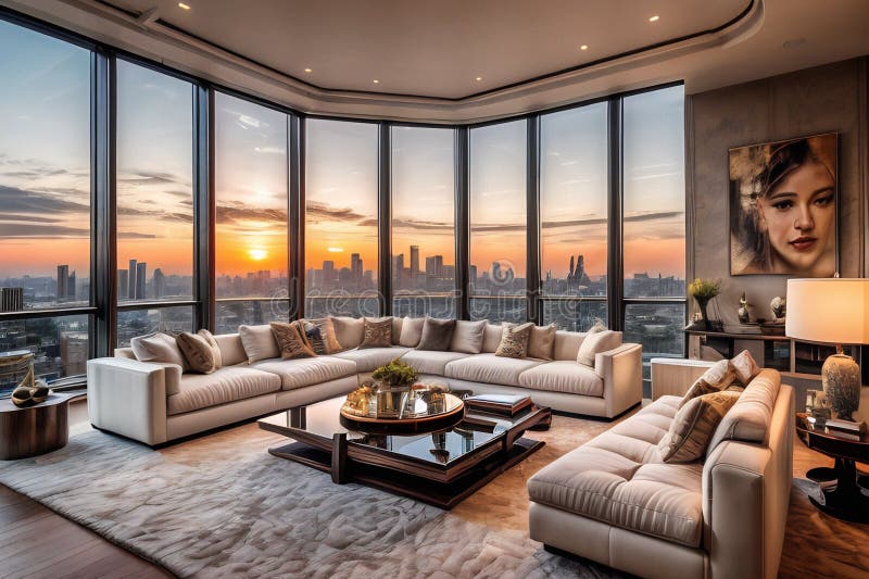 View of the Room from the Inside with Panoramic Floor-to-ceiling ...