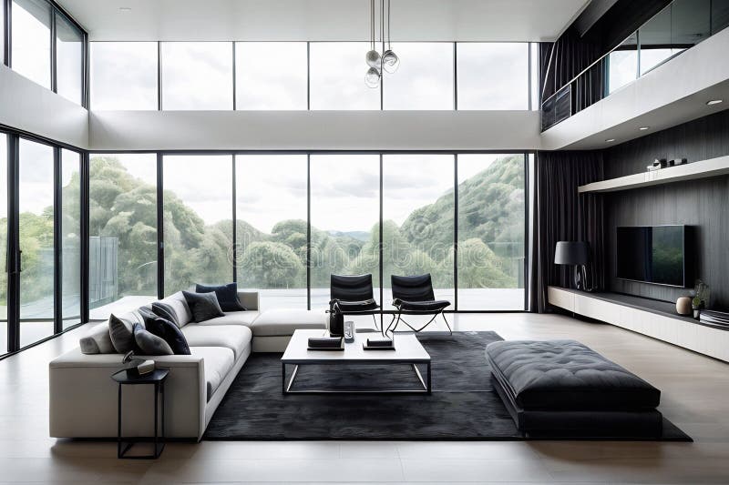 View of the Room from the Inside with Panoramic Floor-to-ceiling ...