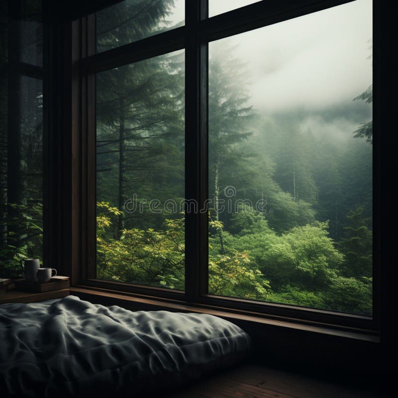 View of a Room Window Overlooking a Dim, Misty Forest, AI-generated ...