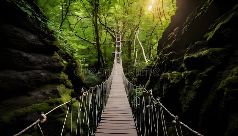 A View of a Rope Bridge Across a Ravine Stock Illustration ...