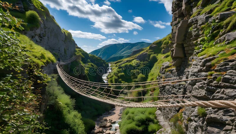 A View of a Rope Bridge Across a Ravine Stock Illustration ...
