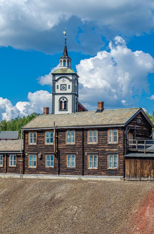 View of the Roros Church from the Mining District of Roros, Norway ...