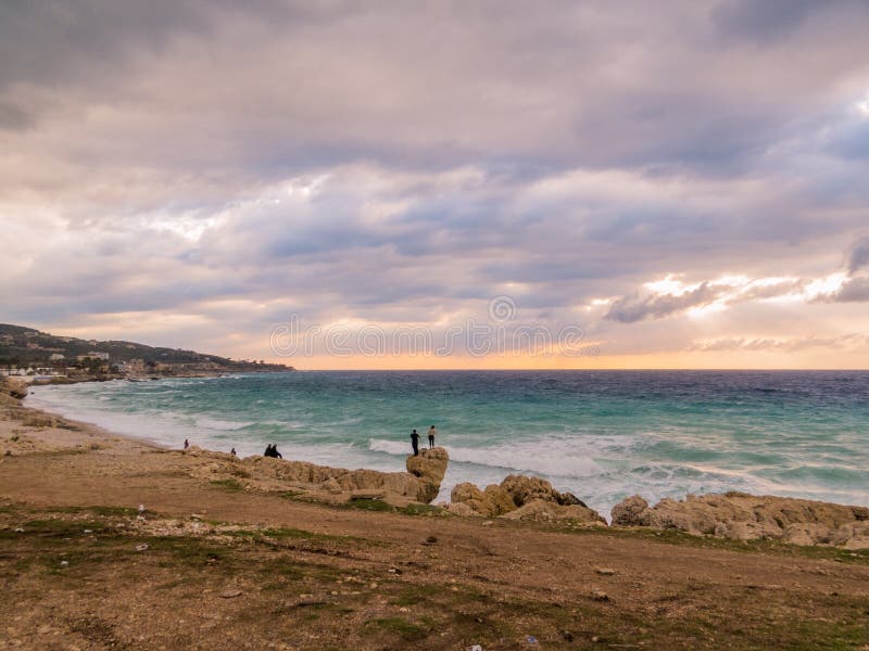 Sea in Batroun, Lebanon editorial stock image. Image of clouds - 139188664
