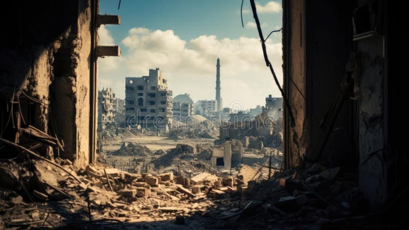 View from a Ruined Building of a War-torn City Stock Photo - Image of ...