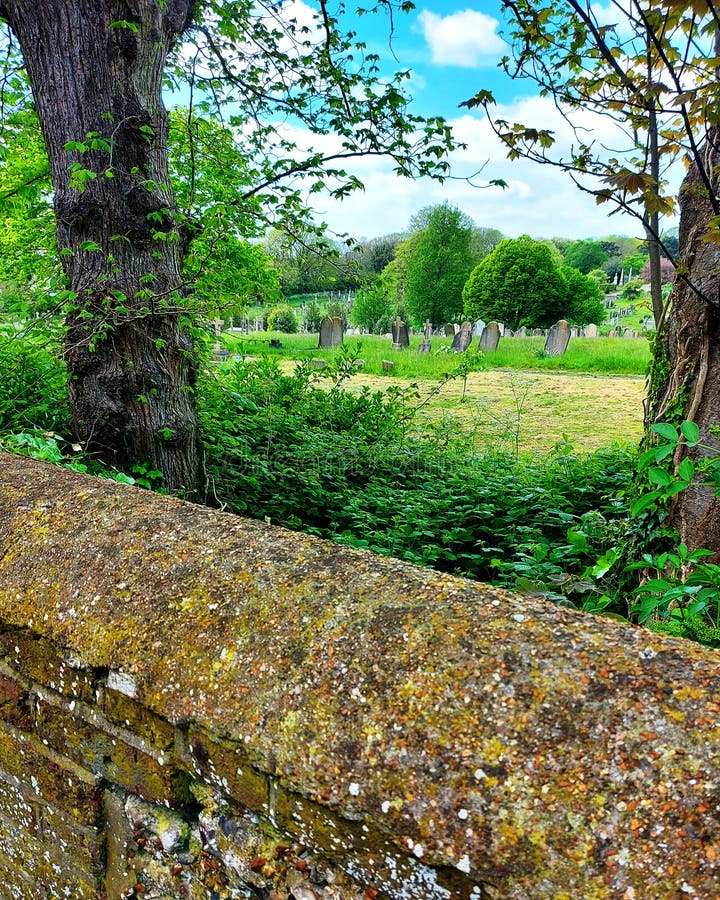 A Pretty Graveyard Seen between Trees. Stock Photo - Image of ...