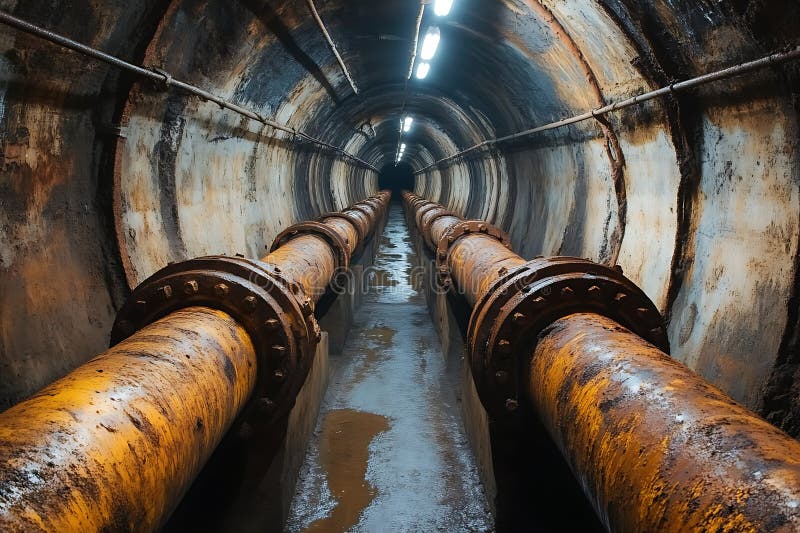Rusty Pipes in a Tunnel stock illustration. Illustration of dirty ...