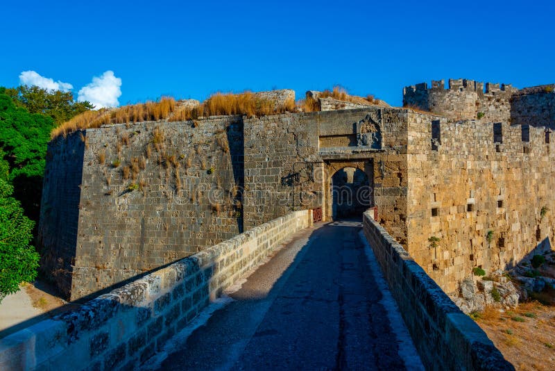View of the Saint Athanasios Gate of Rhodes in Greece Stock Photo ...