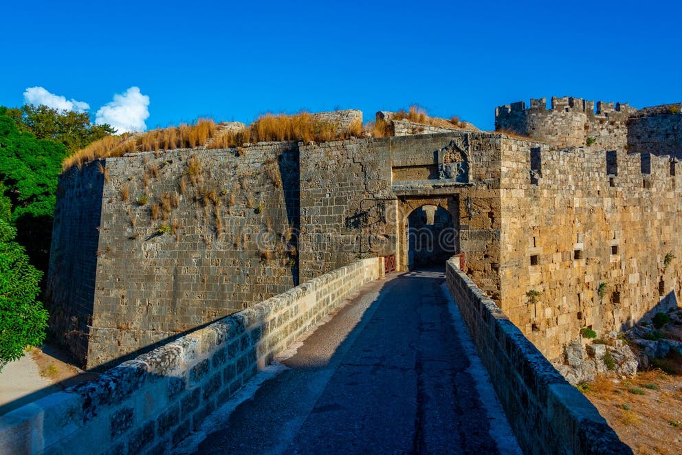 View of the Saint Athanasios Gate of Rhodes in Greece Stock Photo ...