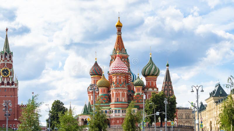 View of Saint Basil Cathedral and Kremlin Tower Stock Image - Image of ...